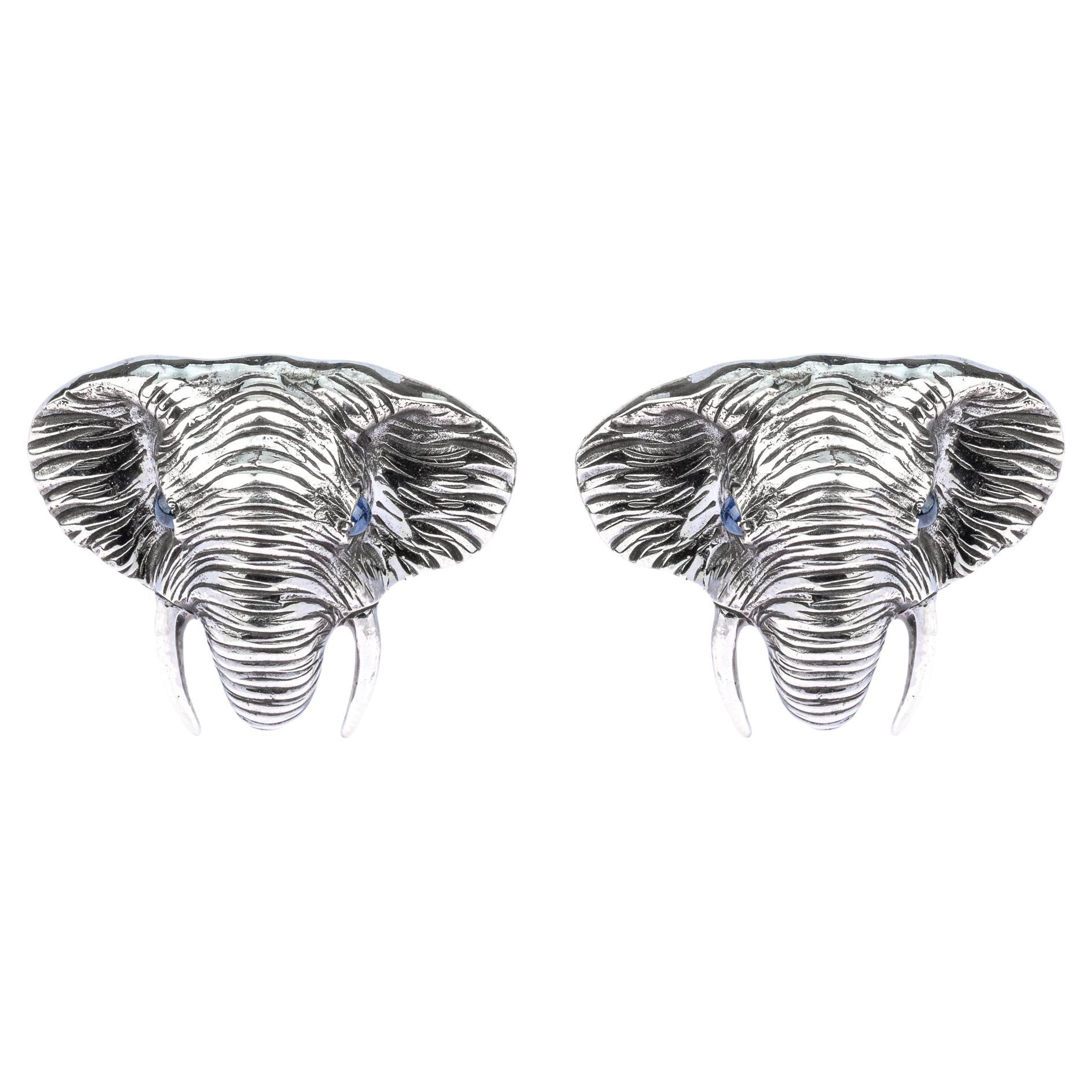 Tichu Blue Sapphire and Crystal Bear Face Cufflink in Sterling Silver ...
