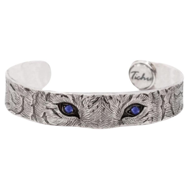 Tichu Blue Sapphire Tiger Eye Cuff in Sterling Silver and Crystal ...