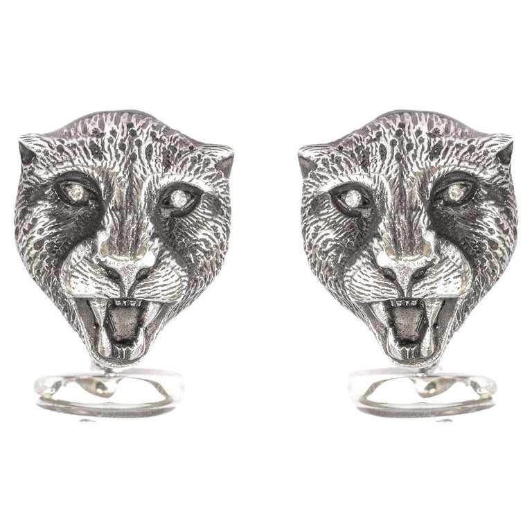 Tichu Diamond and Crystal Quartz Cheetah Face Cufflink in Sterling ...