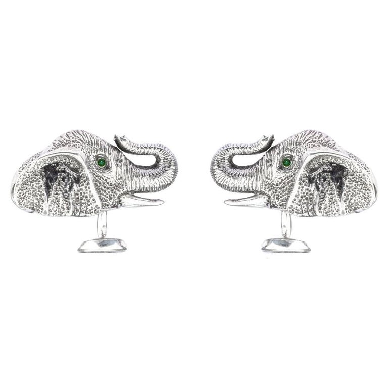 Emerald and Crystal Quartz Tusked Elephant Cufflink in Sterling Silver ...