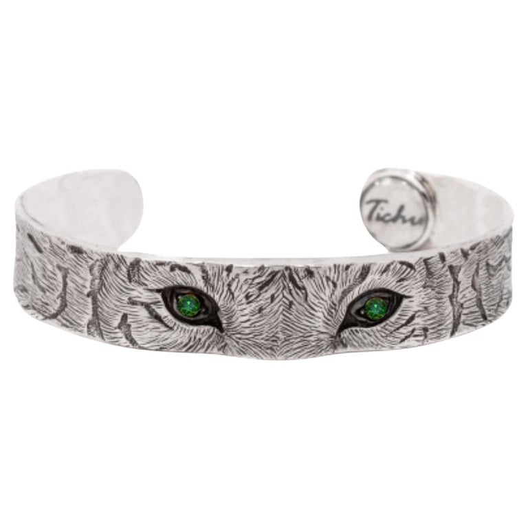 Tichu Emerald Tiger Eye Cuff in Sterling Silver and Crystal Quartz Size ...