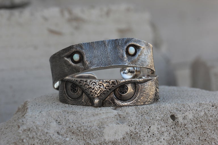 Tichu Opal Wolf Eye Cuff Sterling Silver and Crystal Quartz Size S For ...