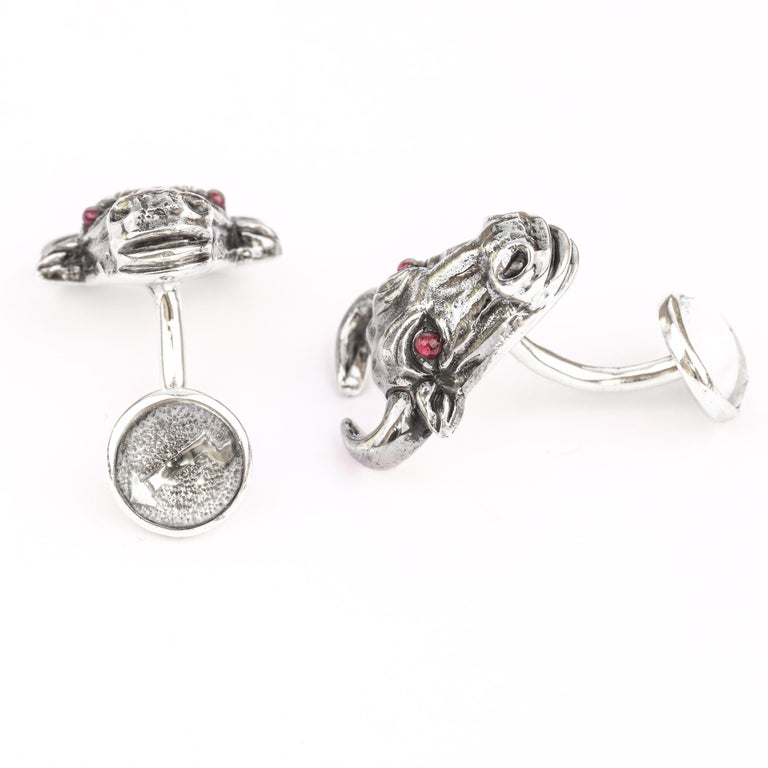 Tichu Ruby and Crystal Bull Face Cufflink in Sterling Silver For Sale ...