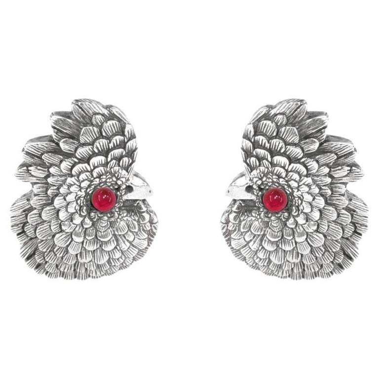 Tichu Ruby and Crystal Quartz Cockatoo Face Cufflink in Sterling Silver ...
