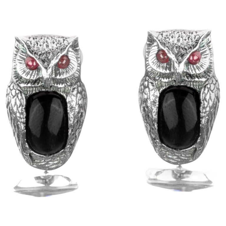 Tichu Ruby, Black Star and Crystal Quartz Owl Cufflink in Sterling ...
