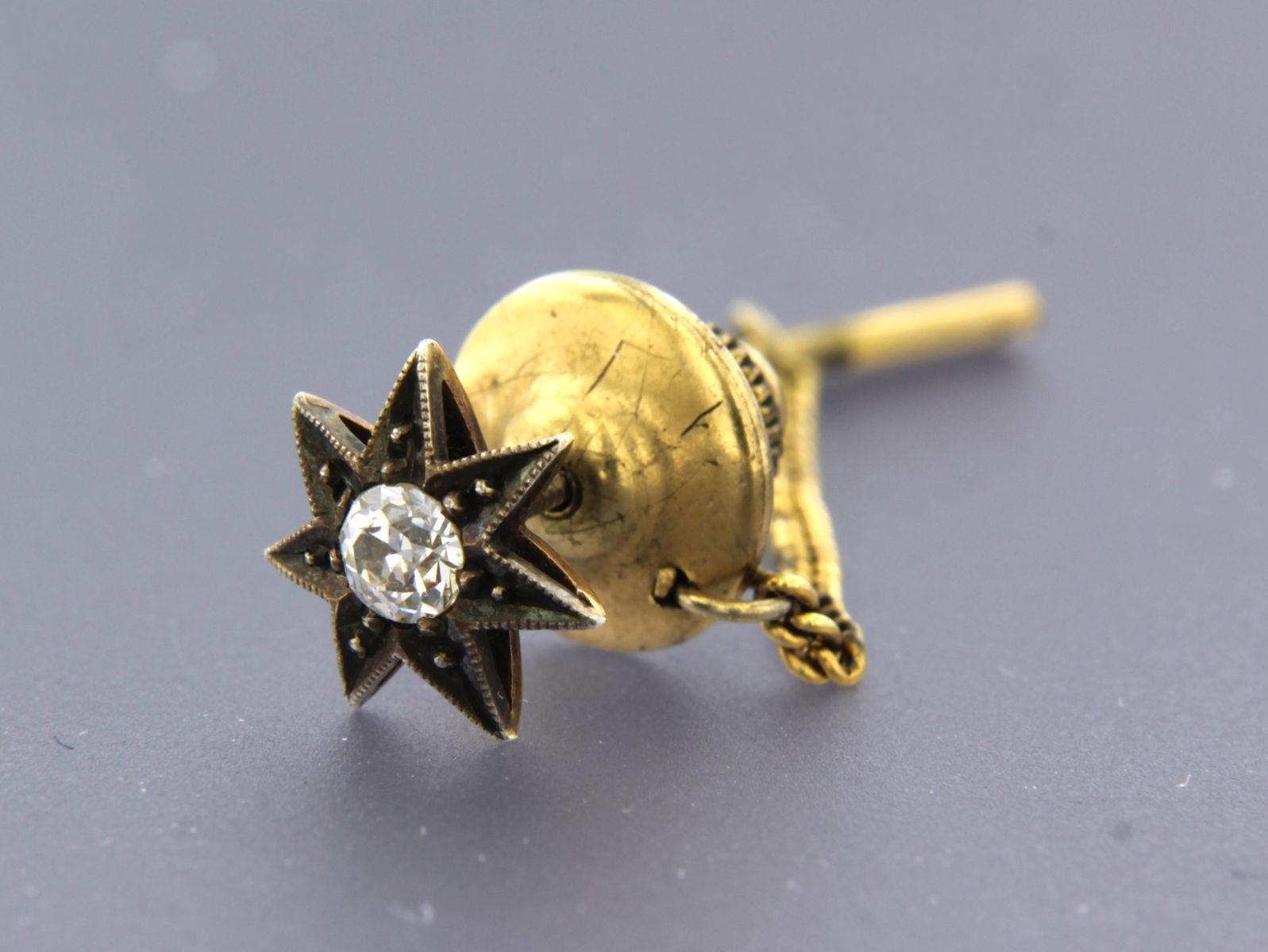 Tie Pin with Diamonds 14k yellow gold For Sale at 1stDibs