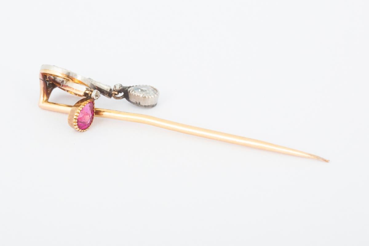 Antique Tie Pin in Platinum with Ruby and Diamond Drop, French circa ...