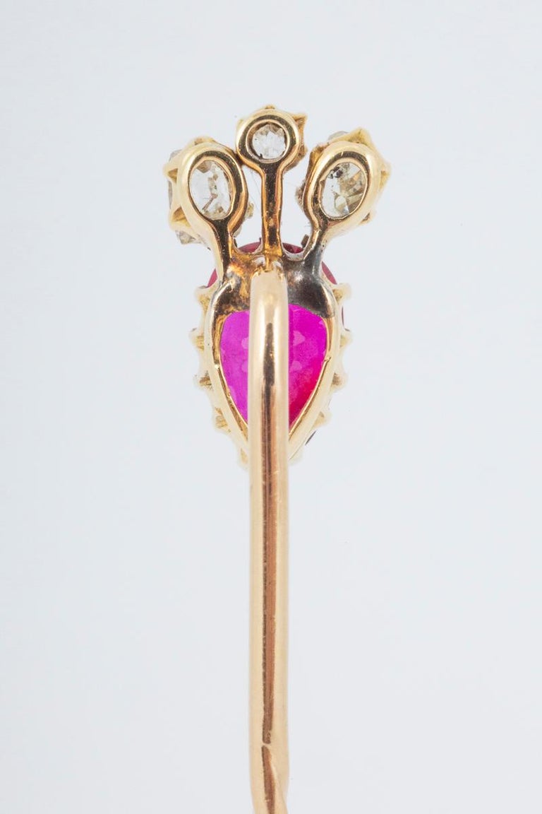 Antique Tie Pin with Pear Shaped Burma Ruby and Diamond Crown, French ...