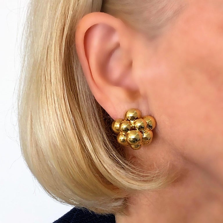 Tiered Gold Ball Cluster Design Italian Earrings For Sale at 1stDibs
