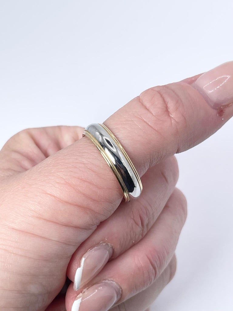 Tiffany and Co. Wedding Band Milgrain Design Ring Two Tone Gold Mens ...