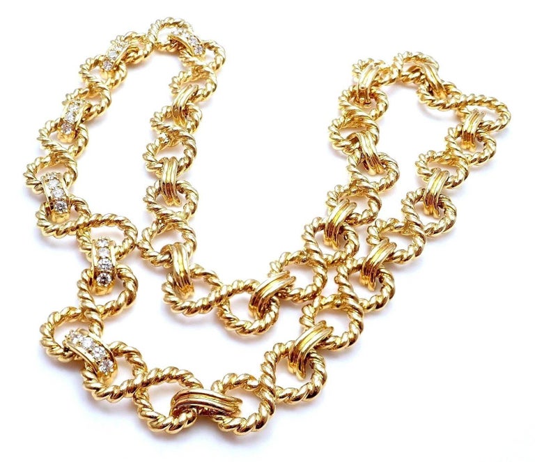 Tiffany and Co. Diamond Figure Eight Rope Yellow Gold Link Necklace For ...