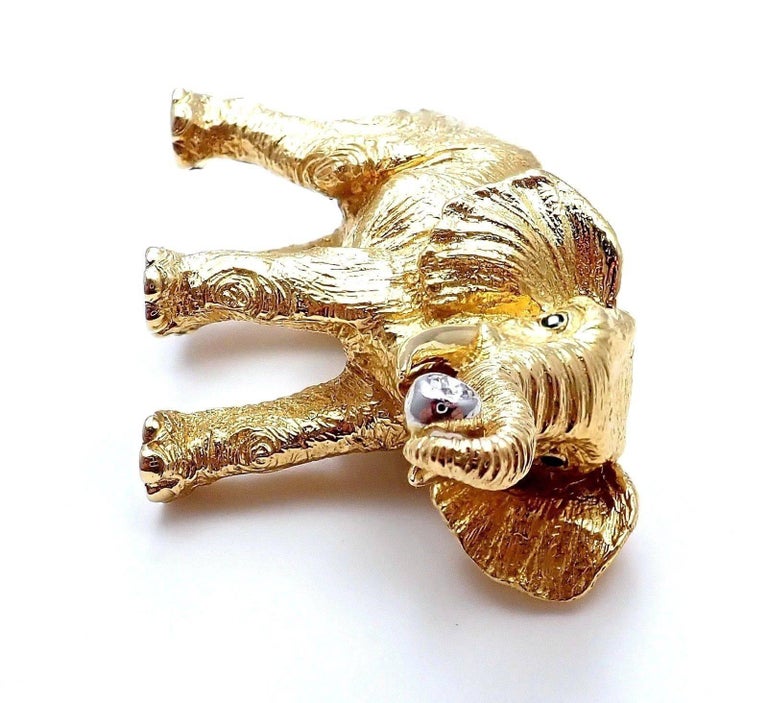 Tiffany and Co. Diamond Sapphire Elephant Yellow Gold Pin Brooch at ...