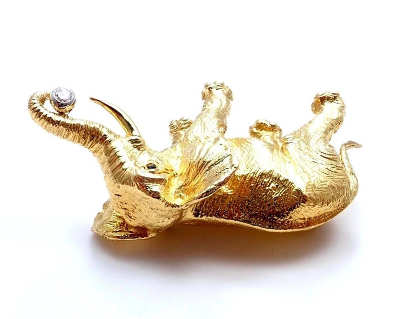 Tiffany and Co. Diamond Sapphire Elephant Yellow Gold Pin Brooch at ...