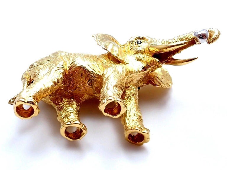 Tiffany and Co. Diamond Sapphire Elephant Yellow Gold Pin Brooch at ...