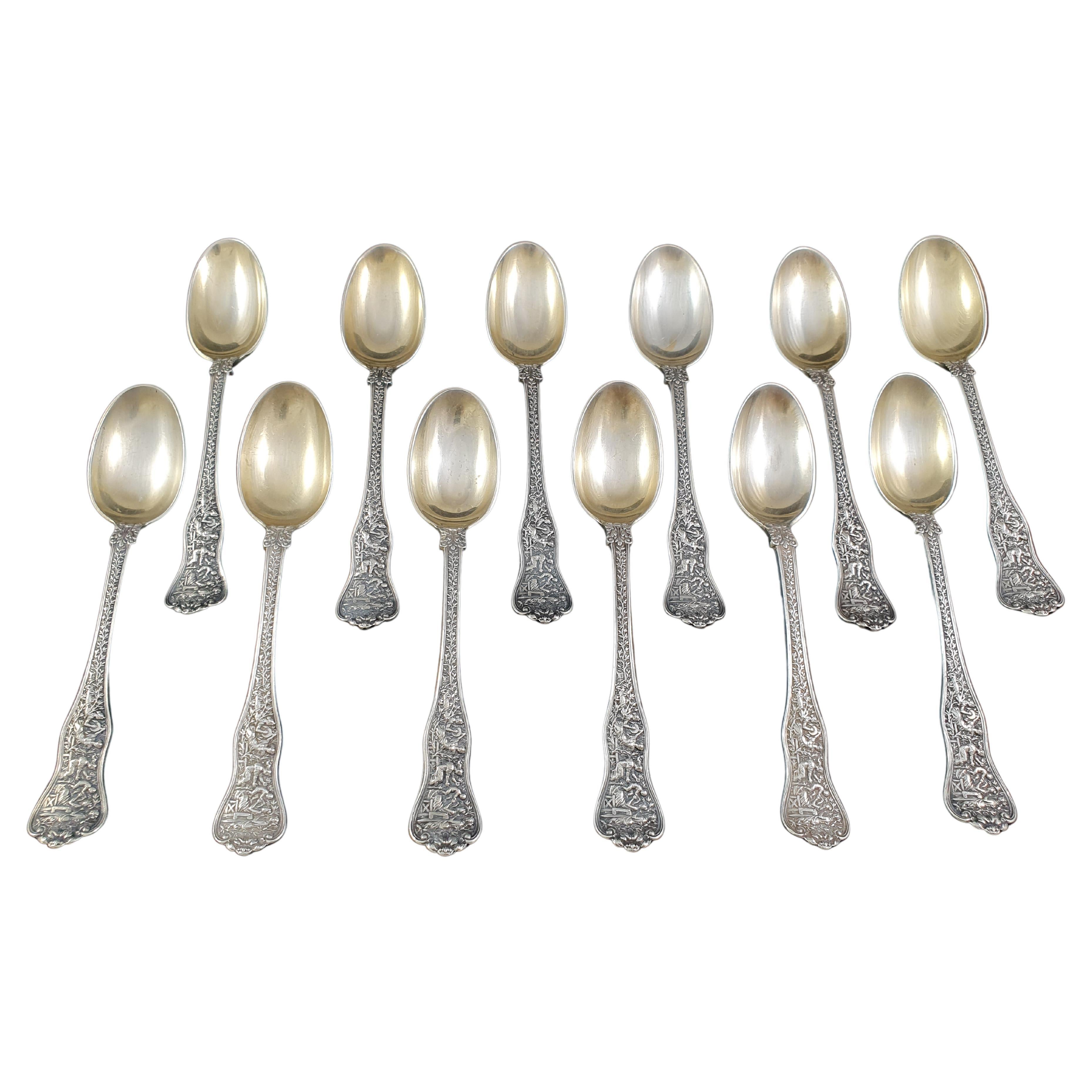 Veyrat Rare French Sterling Silver 18k Gold Tea Coffee Spoons Set 12 Pc ...
