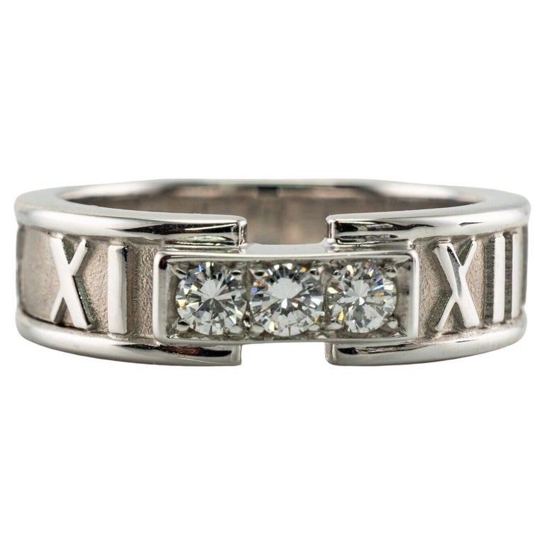 Tiffany and Co Diamond Ring Atlas 18K White Gold Band Vintage For Sale ...