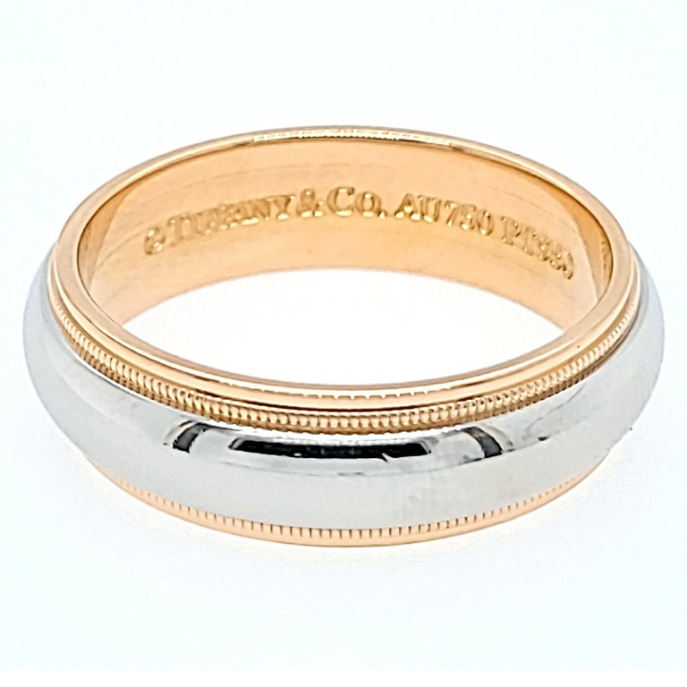 Tiffany and Co Platinum and Rose Gold Classic Milgrain Wedding Band at ...