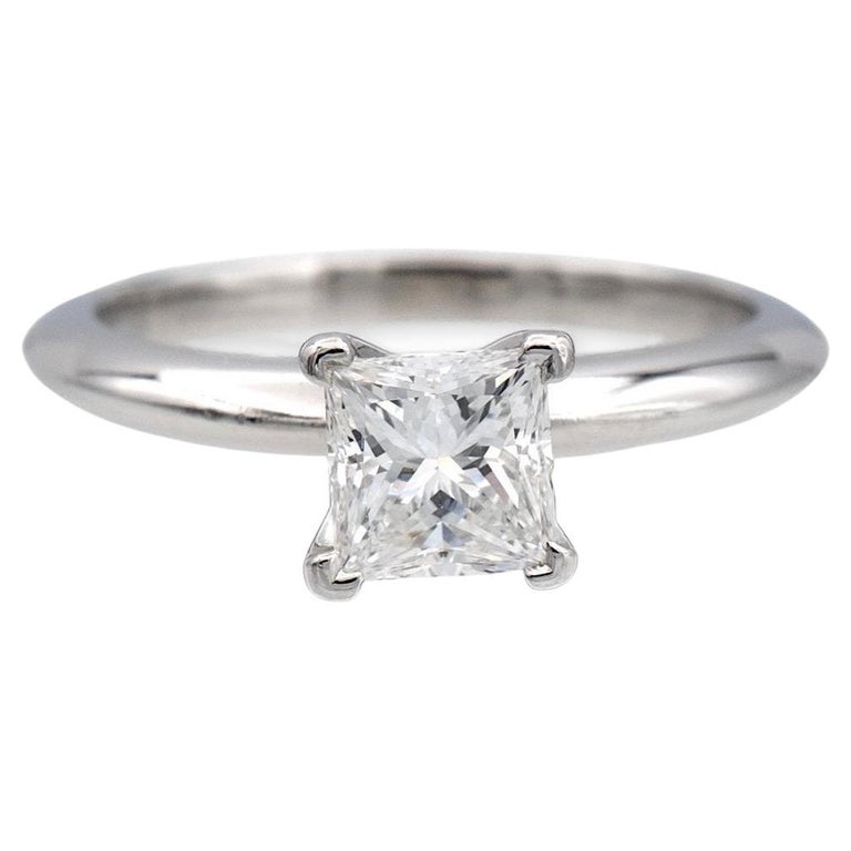 Tiffany and Co. Platinum Diamond Engagement Ring .70 Ct Princess Solitaire FVS2 For Sale at 1stDibs