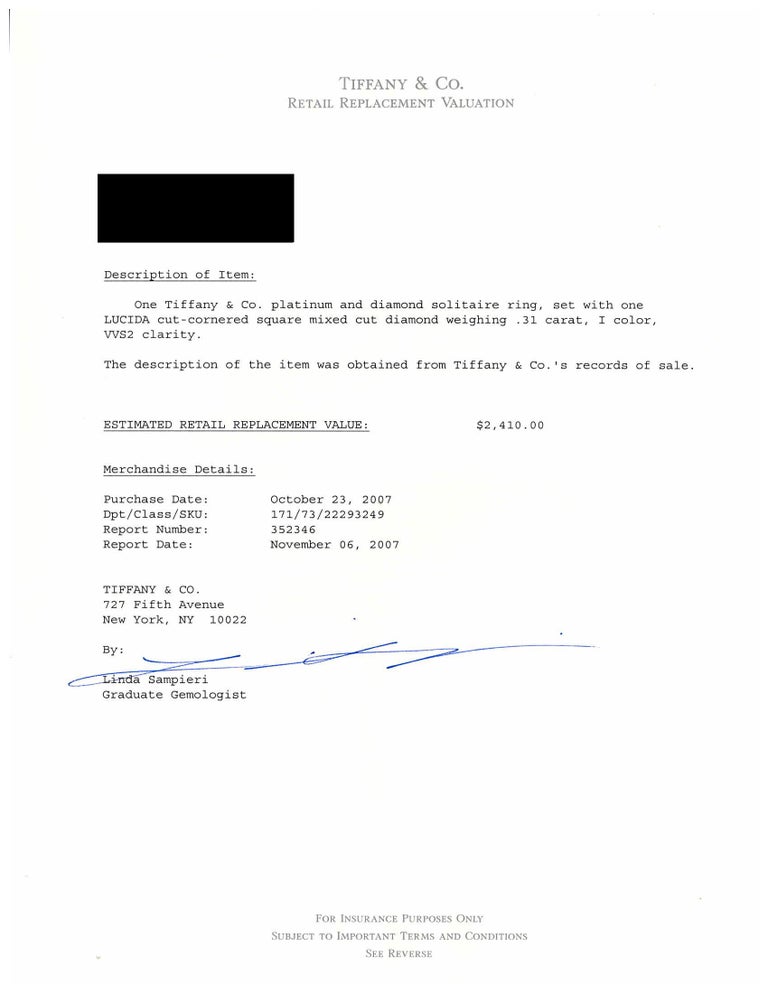 Tiffany and Co. Platinum Lucida Diamond Engagement Ring .31ct IVVS2 w ...