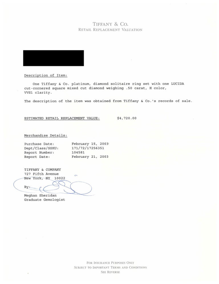 Tiffany and Co. Platinum Lucida Diamond Engagement Ring .50ct HVVS1 w ...