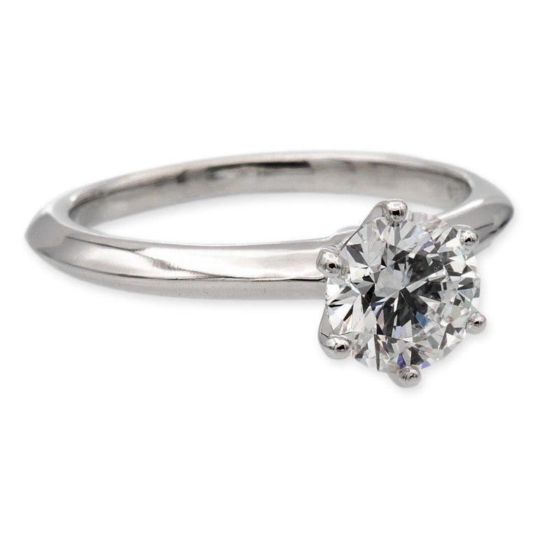 Tiffany and Co. Platinum Solitaire Round Diamond Engagement Ring 1.14ct GVS2 For Sale at 1stDibs