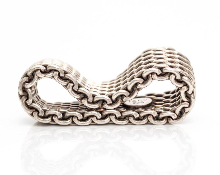 Tiffany and Co. Somerset Sterling Silver Mesh Chain Link Ring, size 7.5 ...