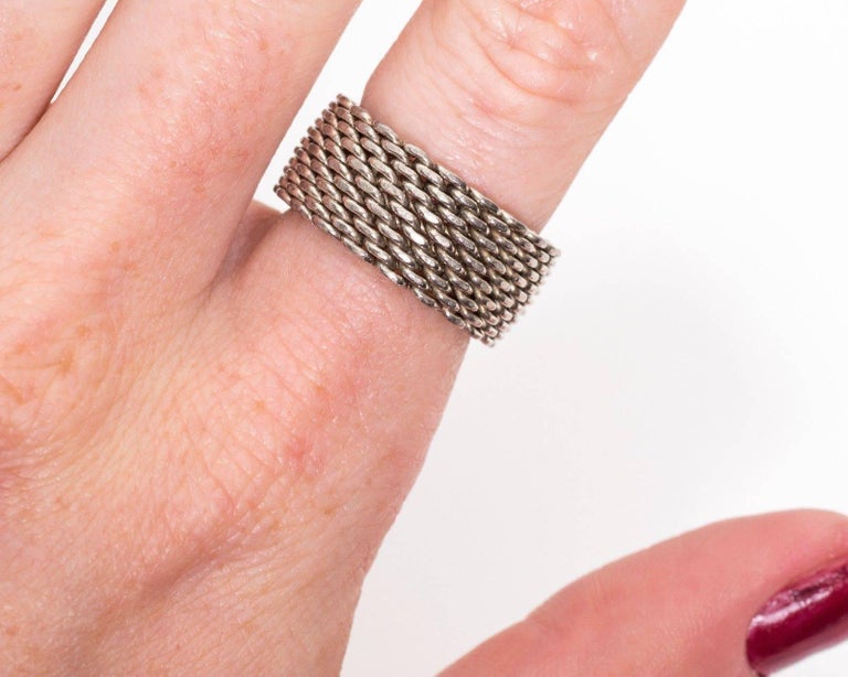 Tiffany and Co. Somerset Sterling Silver Mesh Chain Link Ring, size 7.5 ...