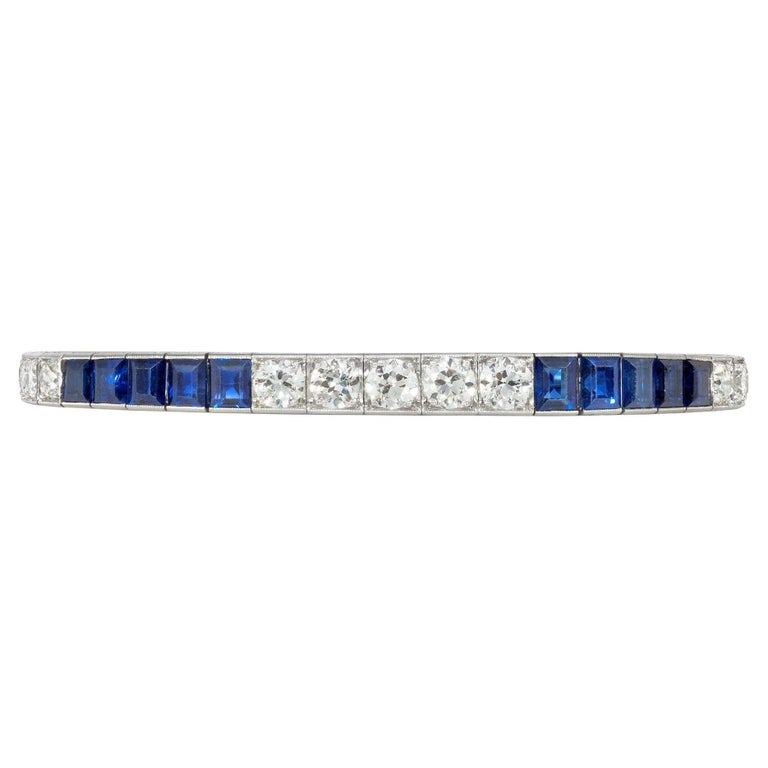 Tiffany And Co Art Deco Sapphire And Diamond Line Bracelet In Platinum
