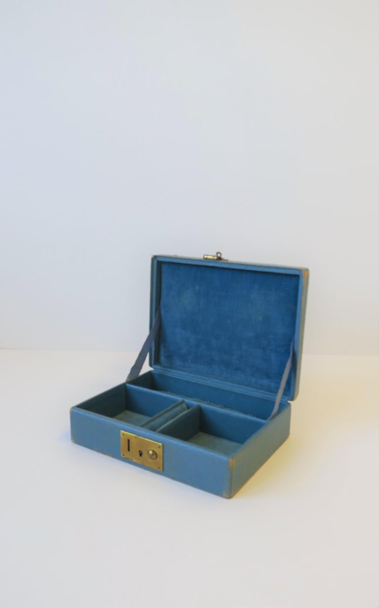 Blue Leather and Brass Jewelry Box from London For Sale at 1stDibs ...