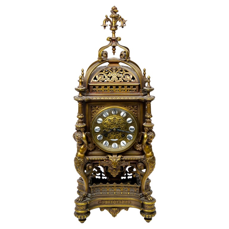 Tiffany Bronze / Enamelled Face Mantel Clock For Sale at 1stDibs