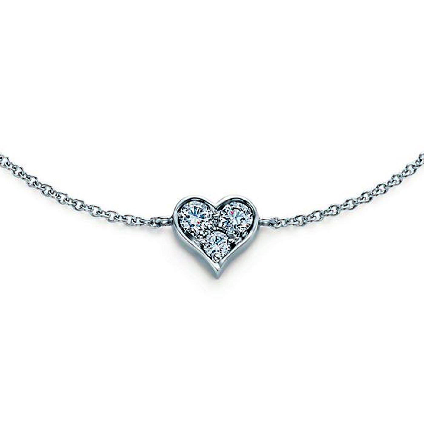 Tiffany and Co. 0.18ct 3 Point Hearts Brilliant Round Diamonds Platinum Bracelet For Sale at ...