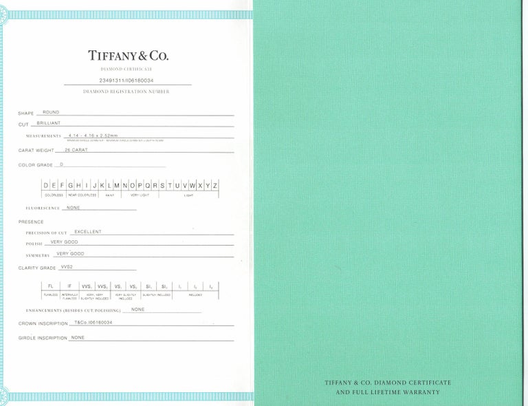 Tiffany and Co. 0.26 Carat D VVS2 Diamond Platinum Engagement Ring at ...