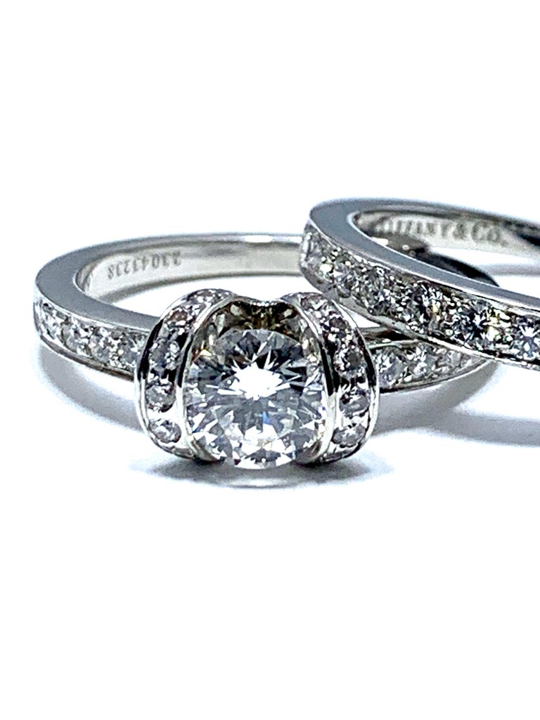 Tiffany and Co. 0.62 Carat Ribbon Platinum Ribbon Ring and Wedding Band ...