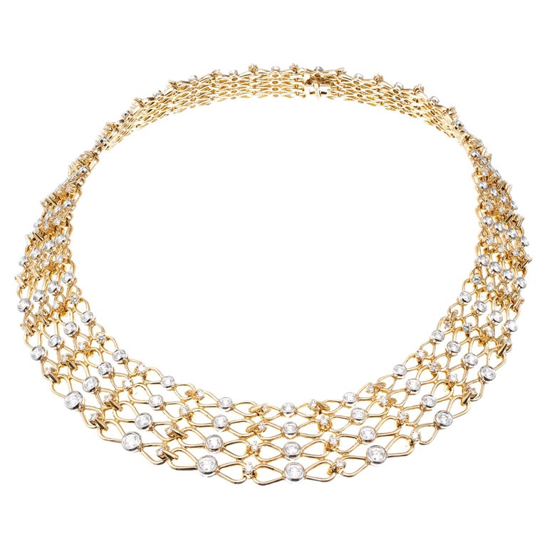 Tiffany and Co. 10.2 Carat Diamond Platinum Yellow Gold Collar Necklace ...