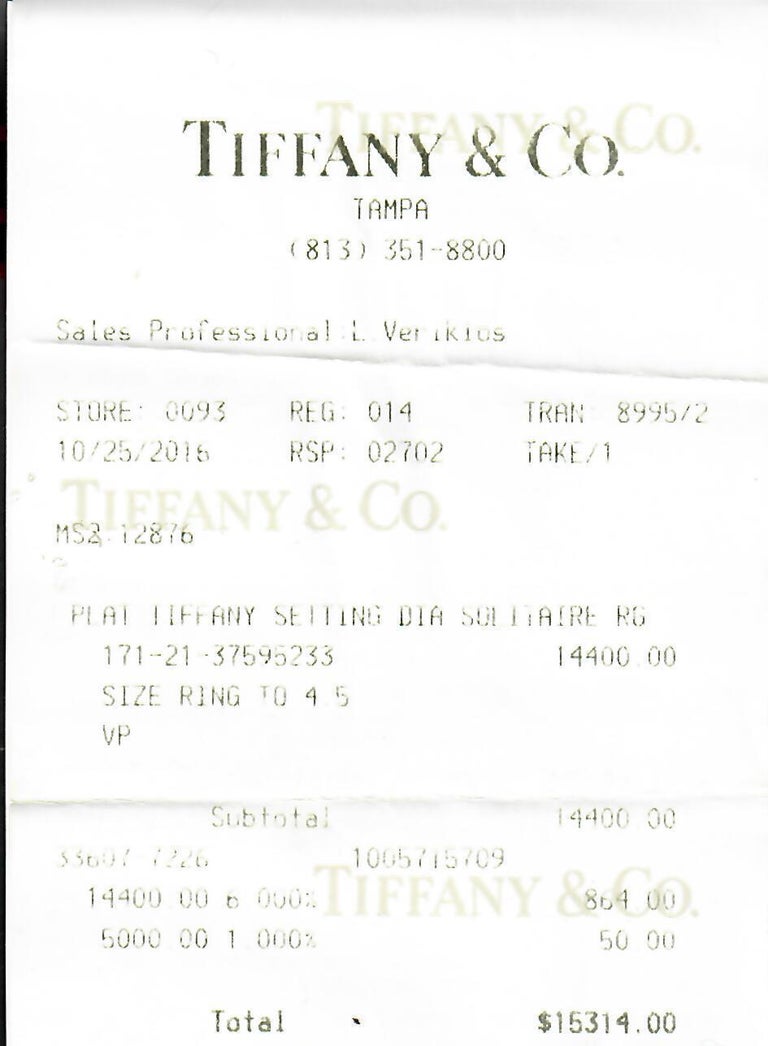 Tiffany and Co. 1.09ct I VS1 Round Brilliant Diamond Solitaire ...