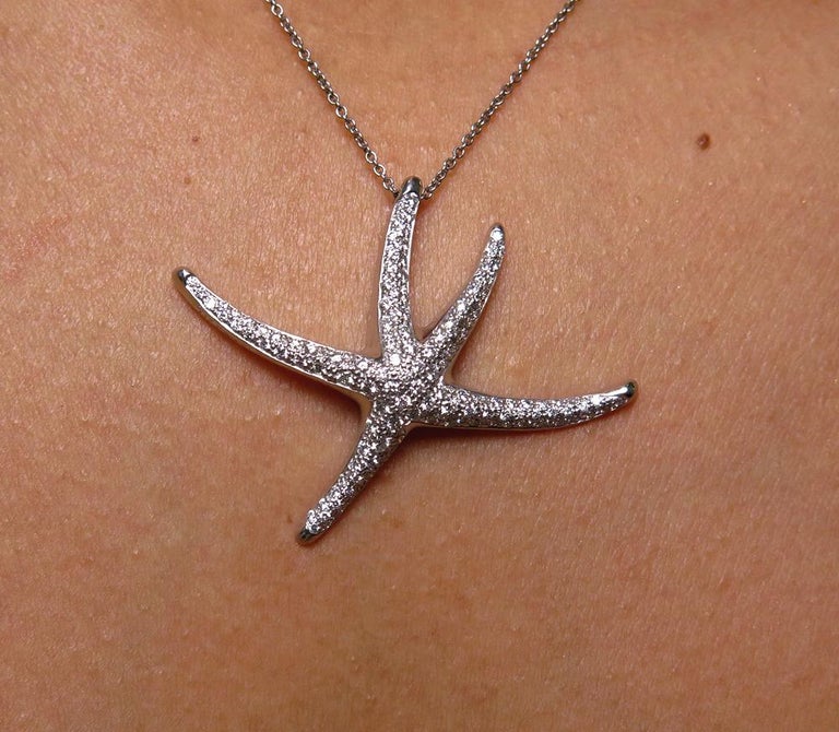 Tiffany and Co 1.25ct Starfish Pave Diamond Platinum Pendant Necklace ...