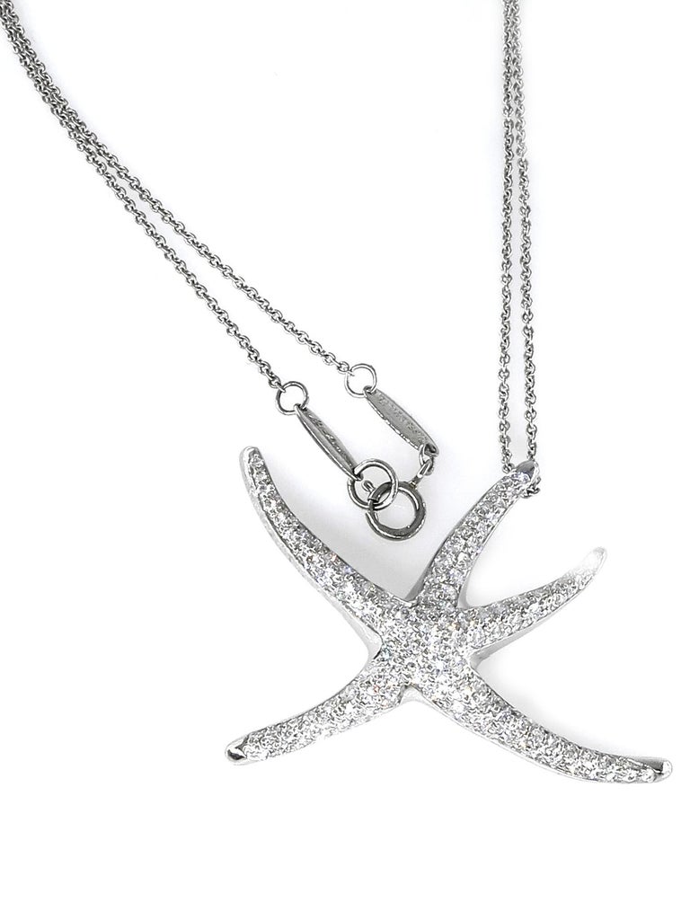 Tiffany and Co 1.25ct Starfish Pave Diamond Platinum Pendant Necklace ...