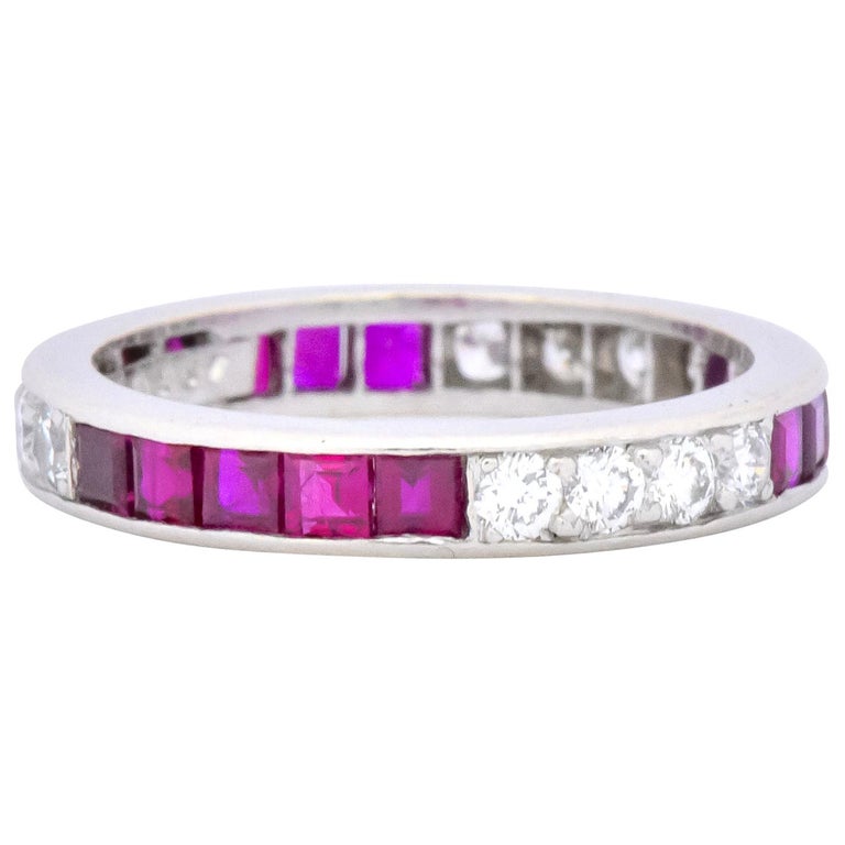 Tiffany and Co. 1.26 Carat Diamond Ruby Platinum Eternity Band, circa ...
