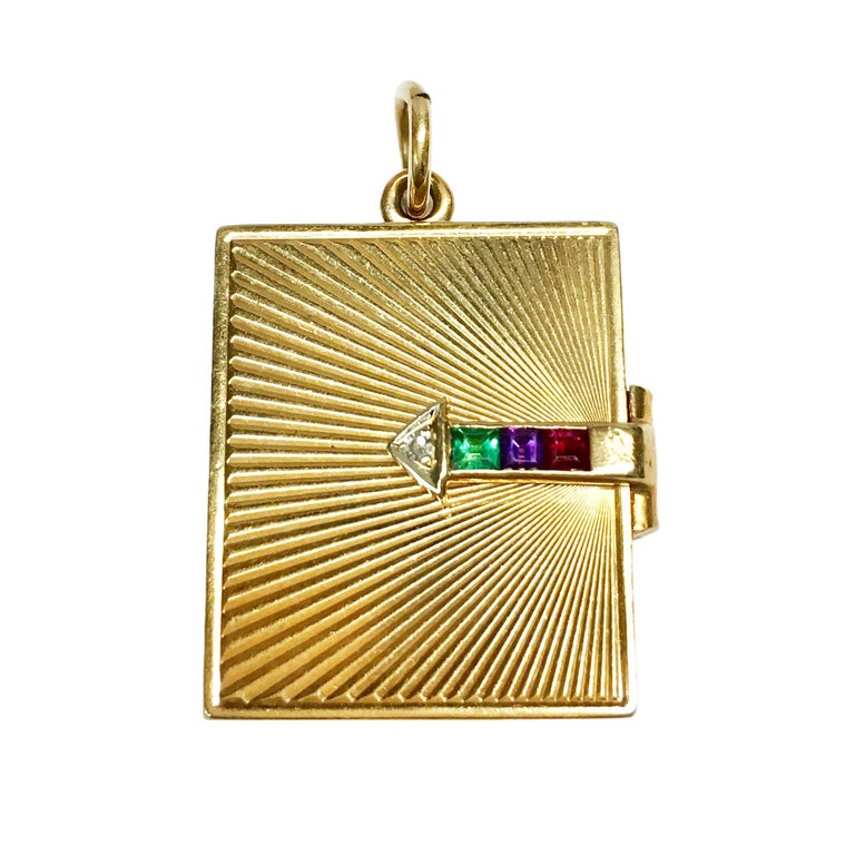 Tiffany and Co. 14 Karat Diamond Gemstone Notebook Pendant at 1stDibs