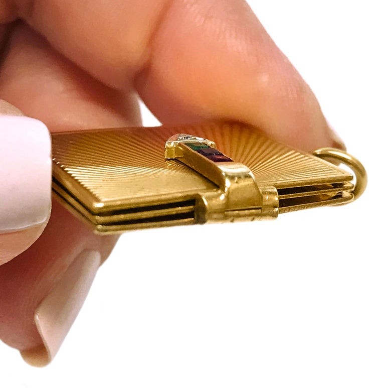 Tiffany and Co. 14 Karat Diamond Gemstone Notebook Pendant at 1stDibs