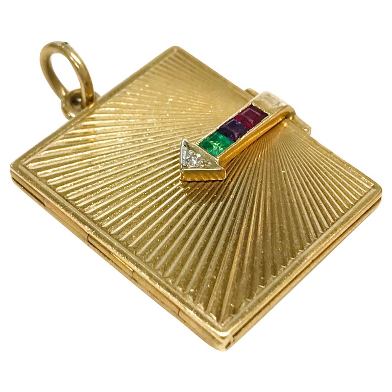 Tiffany and Co. 14 Karat Diamond Gemstone Notebook Pendant at 1stDibs