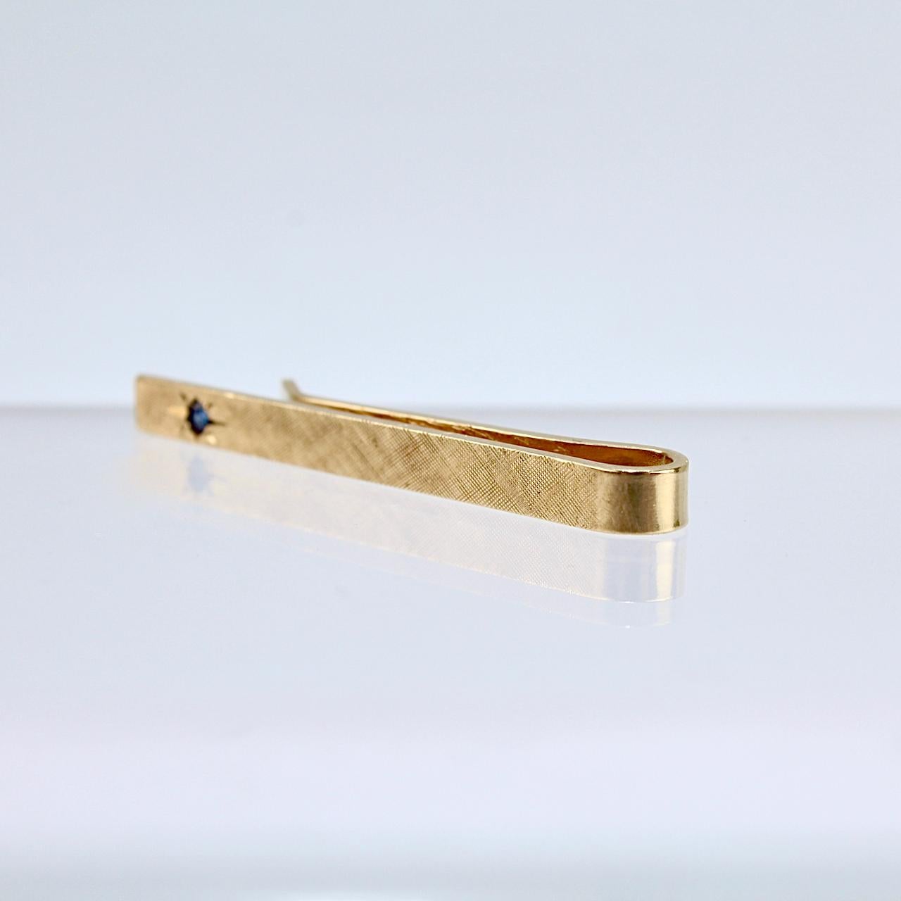 Tiffany and Co. 14 Karat Gold and Sapphire Modern Tie Clip or Tie Bar ...