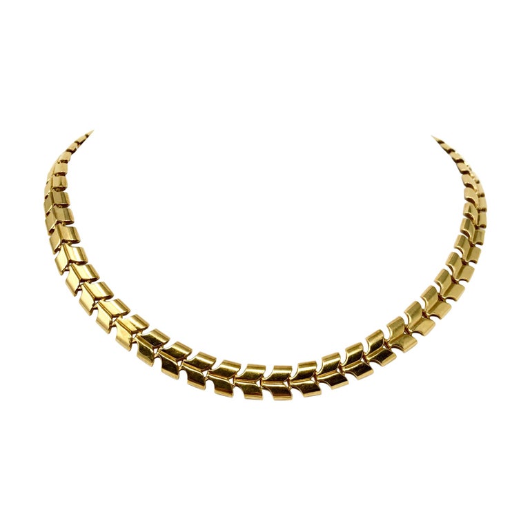 Tiffany and Co. 14 Karat Gold Vintage Chevron Link Necklace at 1stDibs
