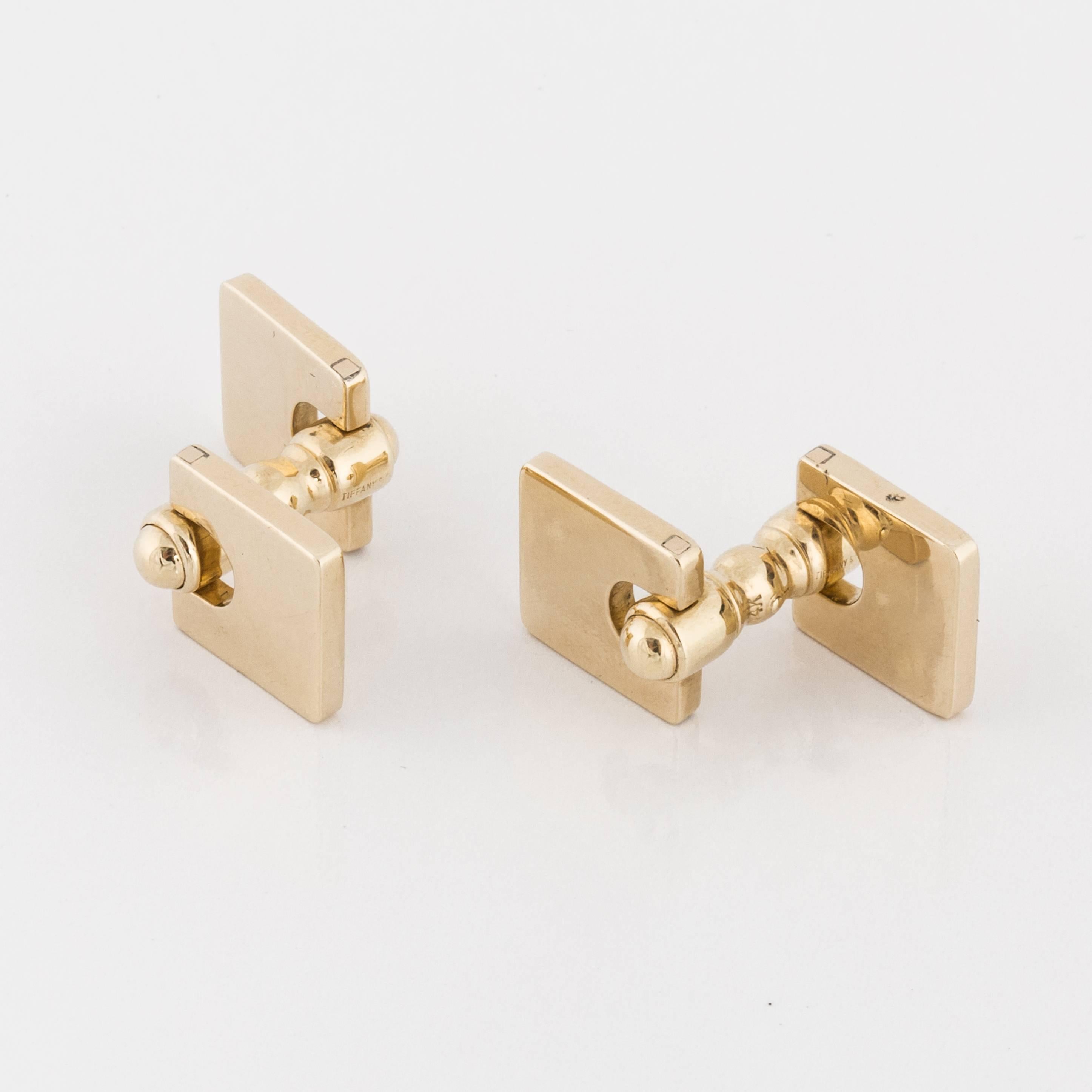 Tiffany and Co. 14K Yellow Gold Square Cufflinks For Sale at 1stDibs