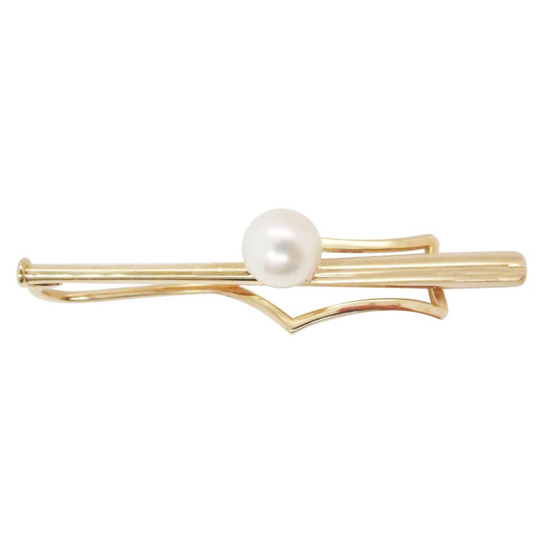 Tiffany and Co. 14 Karat Yellow Gold Baseball Bat and Pearl Tie Clip at ...