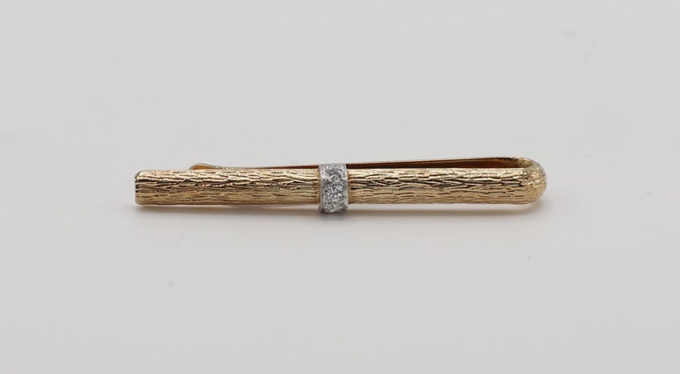 Tiffany and Co. 14 Karat Yellow Gold and Diamond Tie Clip For Sale at ...