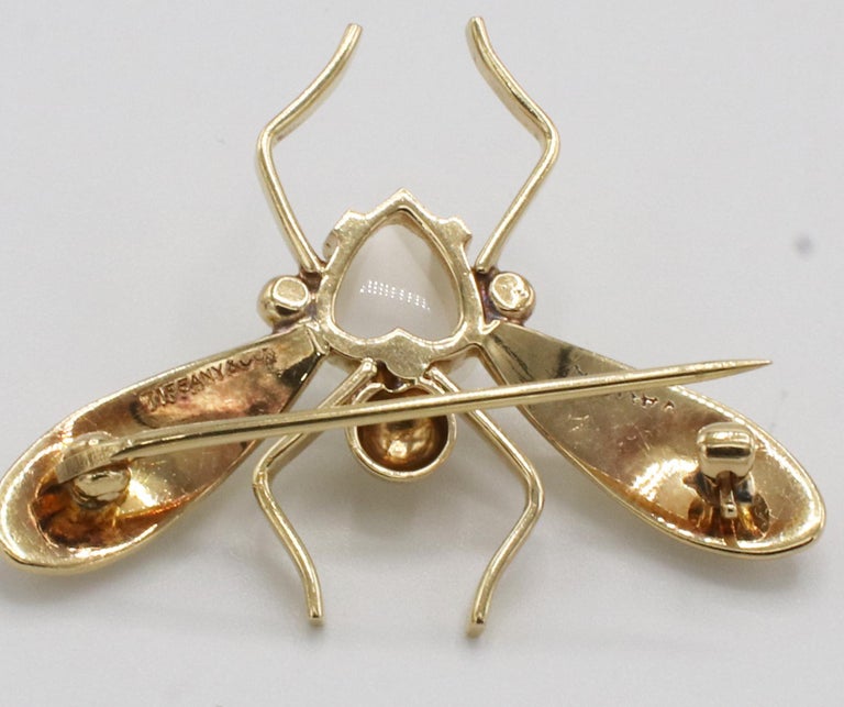 Tiffany and Co. 14 Karat Yellow Gold Moonstone Butterfly Pin Brooch For ...