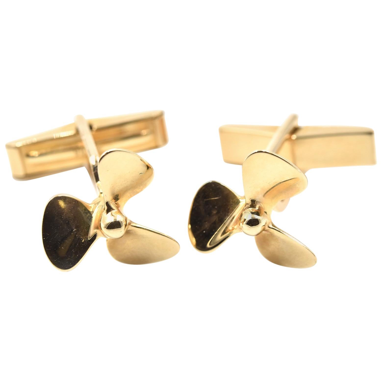Tiffany and Co. 14 Karat Yellow Gold Propeller Cufflinks at 1stDibs