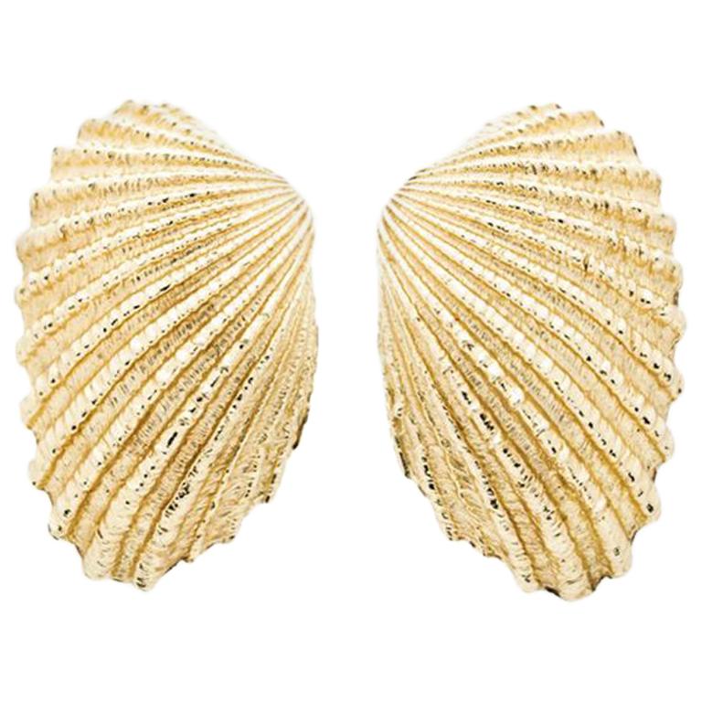 Tiffany and Co. 14 Karat Yellow Gold Scallop Shell Earrings, circa ...