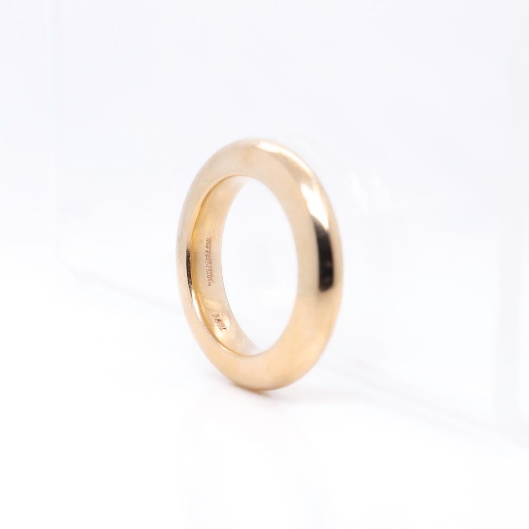 Tiffany and Co 14k Gold High Profile Wedding Band Ring For Sale at 1stDibs